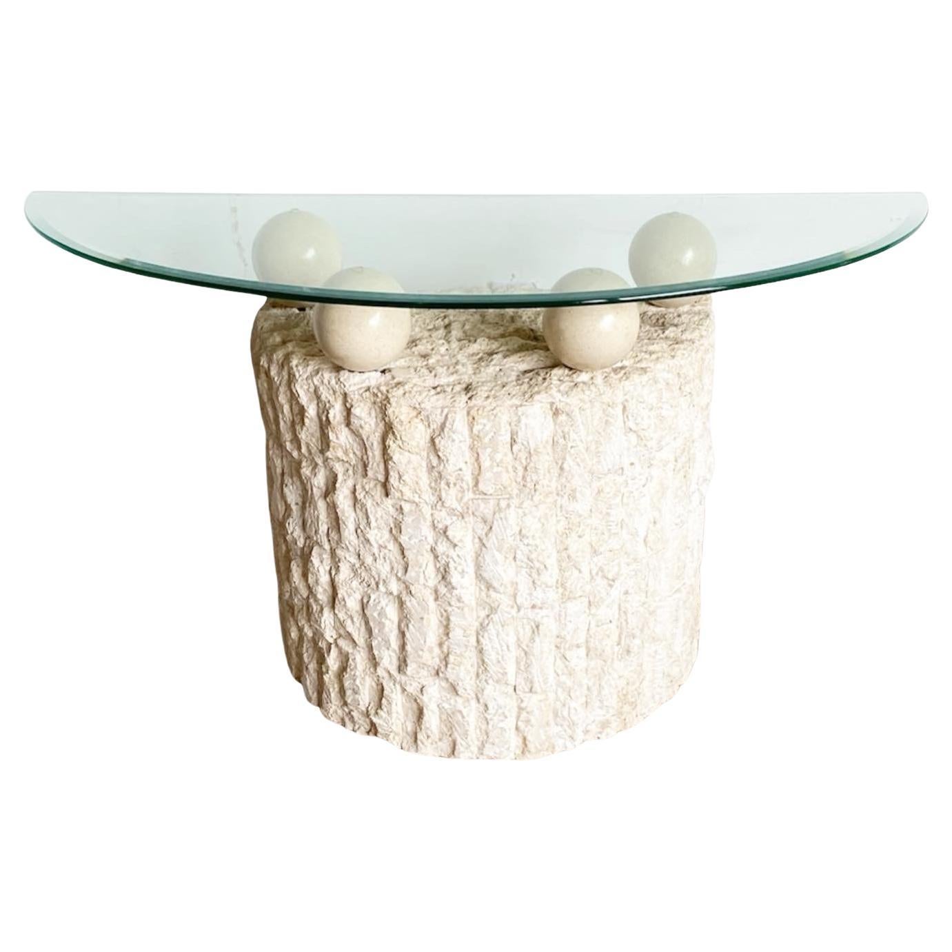 Postmodern Tessellated Stone Glass Top Console Table For Sale at 1stDibs