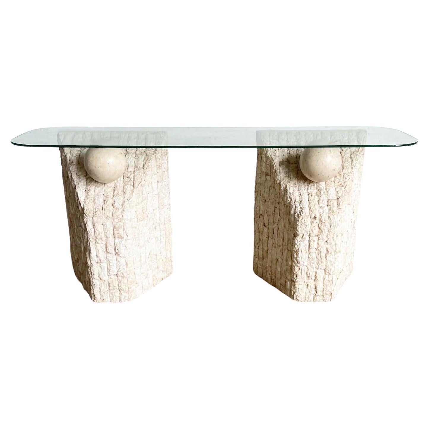 Postmodern Tessellated Stone Glass Top Console Table For Sale at ...