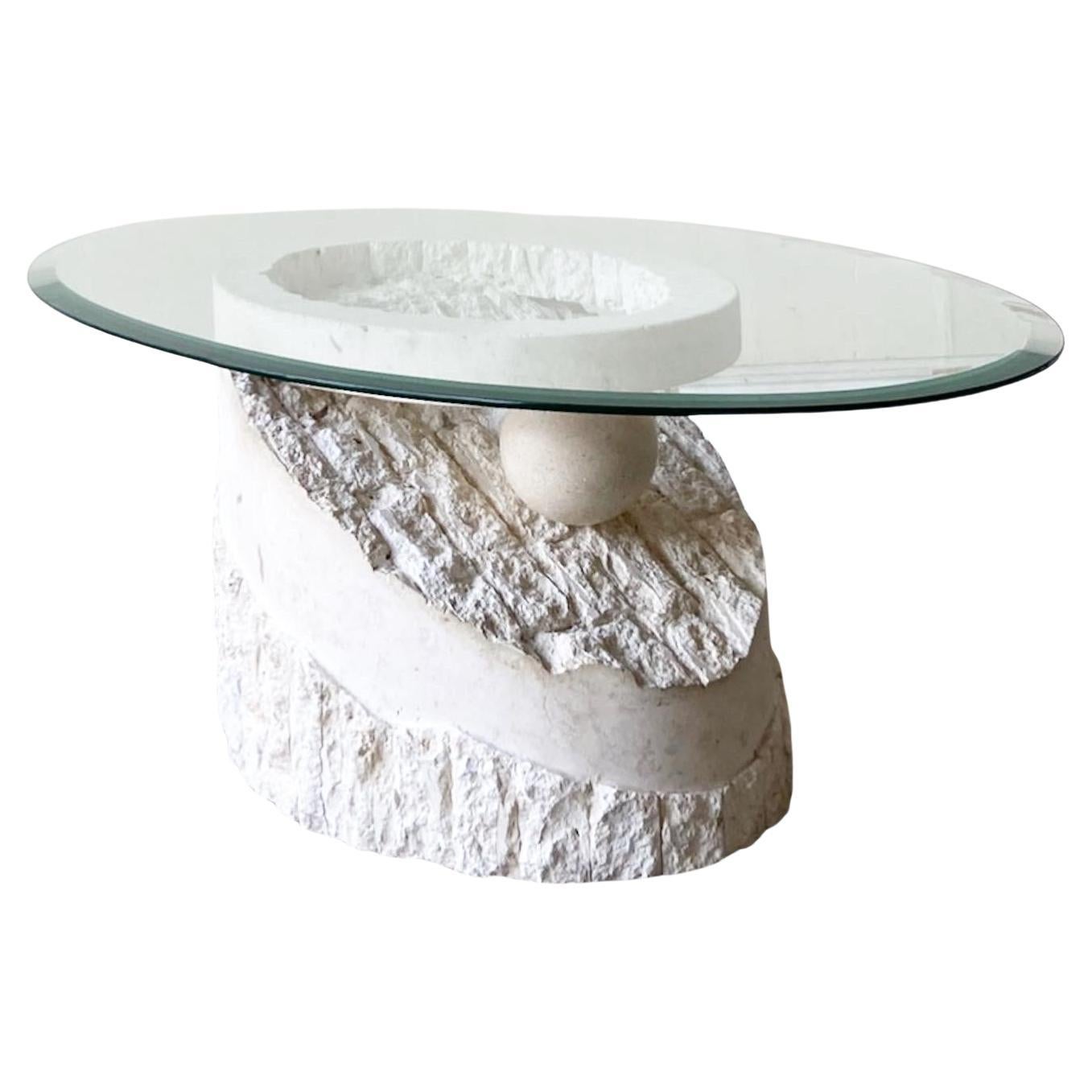 Postmodern Tessellated Stone Oval Beveled Glass Top Coffee Table For ...