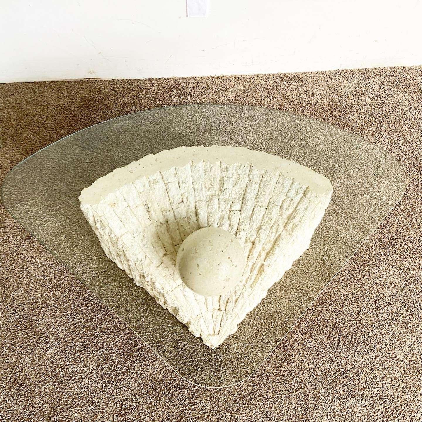 Postmodern Tessellated Stone Triangular Coffee Table For Sale at 1stDibs