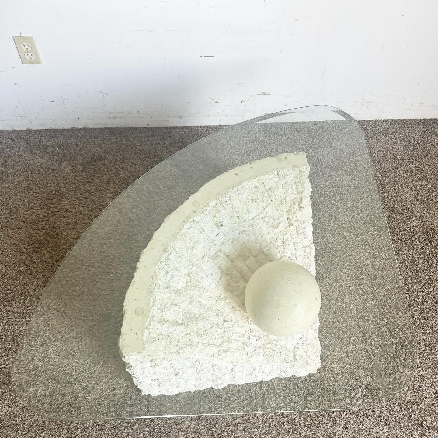 Postmodern Tessellated Stone Triangular Glass Top Coffee Table For Sale ...