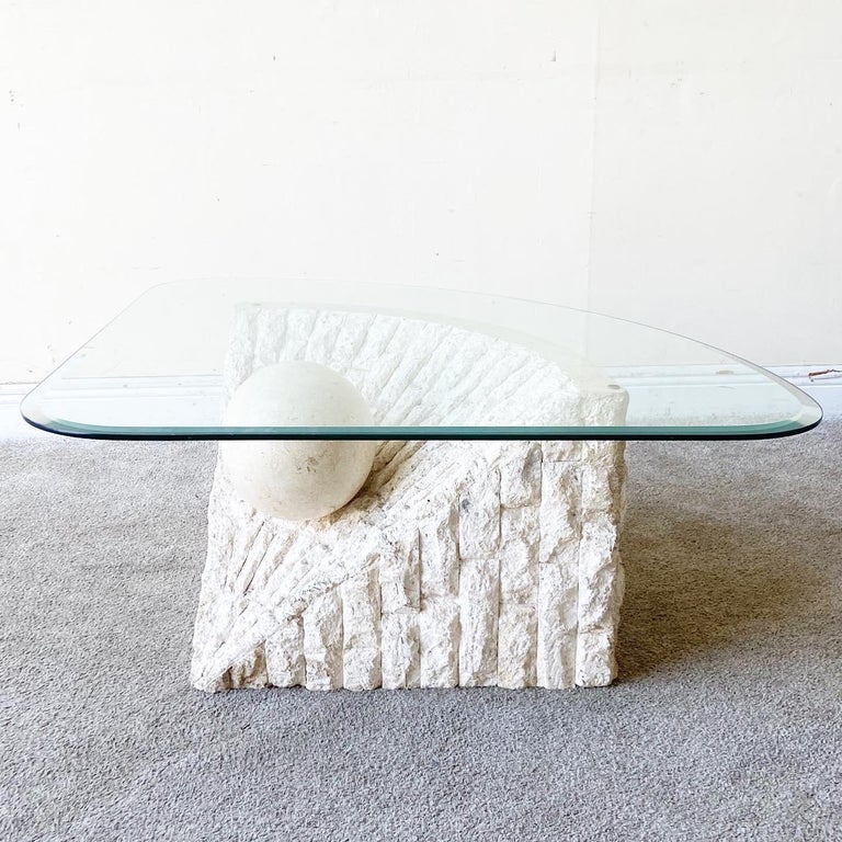 Postmodern Tessellated Stone Triangular Glass Top Coffee Table For Sale ...
