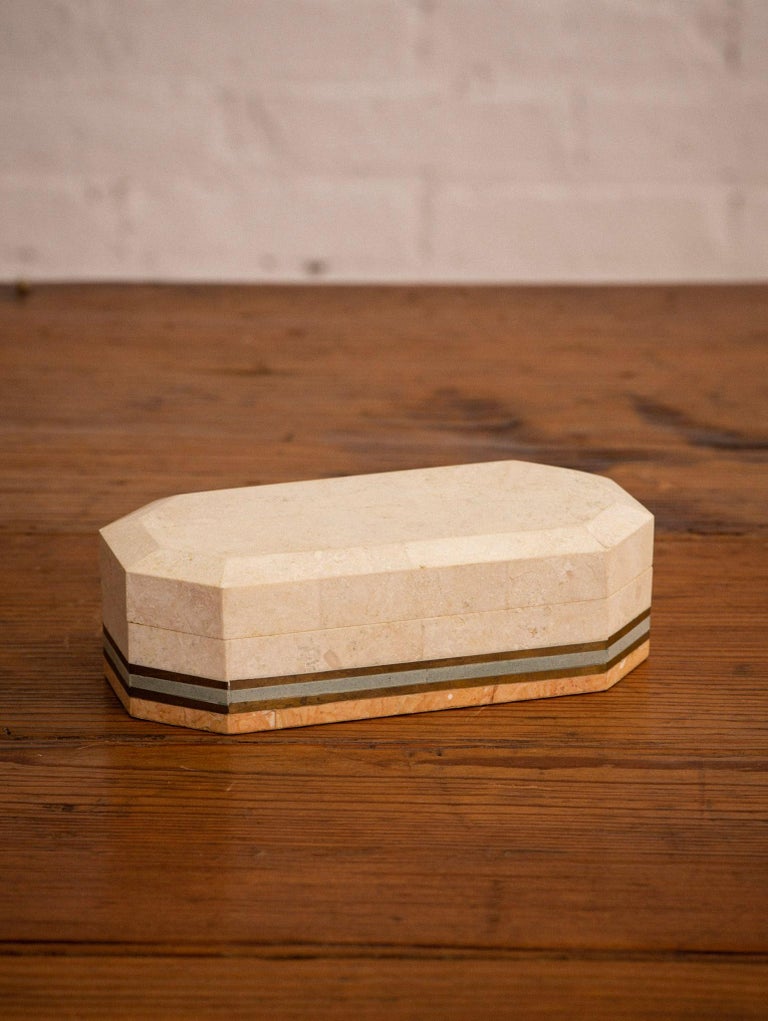 Postmodern Tessellated Travertine, Brass and Stone Box For Sale at 1stDibs