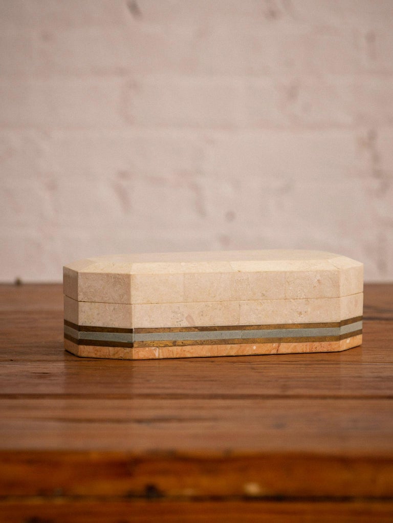 Postmodern Tessellated Travertine, Brass and Stone Box For Sale at 1stDibs