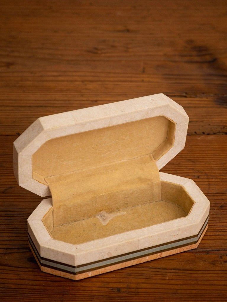 Postmodern Tessellated Travertine, Brass and Stone Box For Sale at 1stDibs