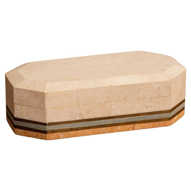 Postmodern Tessellated Travertine, Brass and Stone Box For Sale at 1stDibs