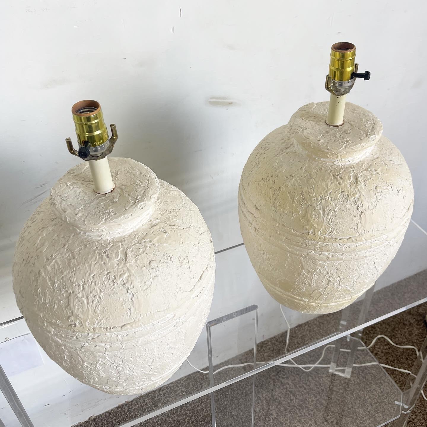 Postmodern Textured Cream Ceramic Table Lamps - a Pair For Sale at 1stDibs