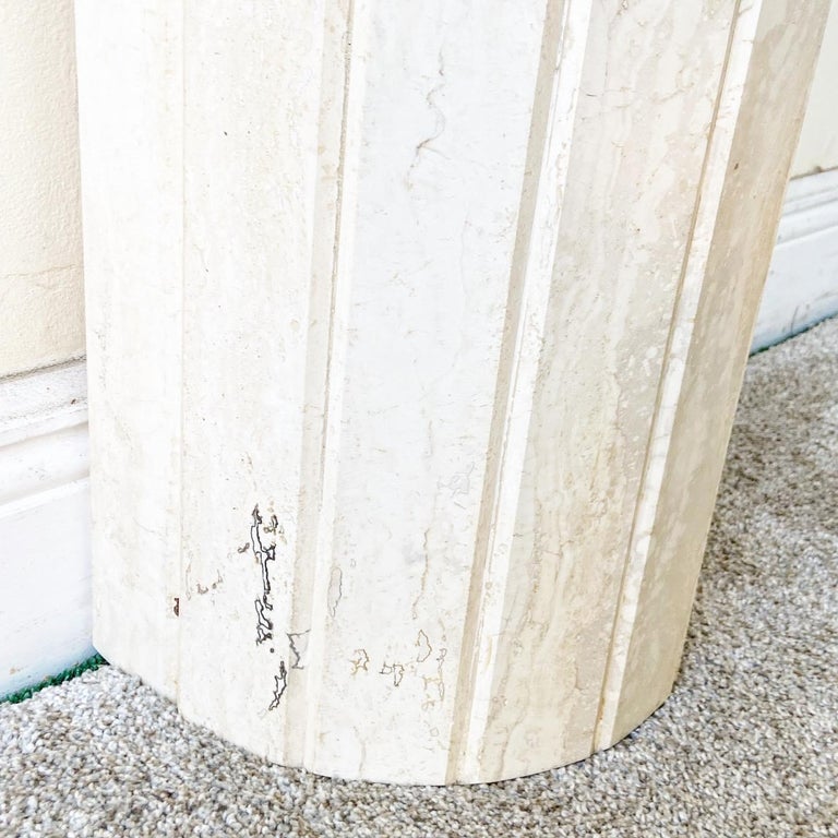 Postmodern Travertine Glass Top Demi Lune Accent Table For Sale at 1stDibs