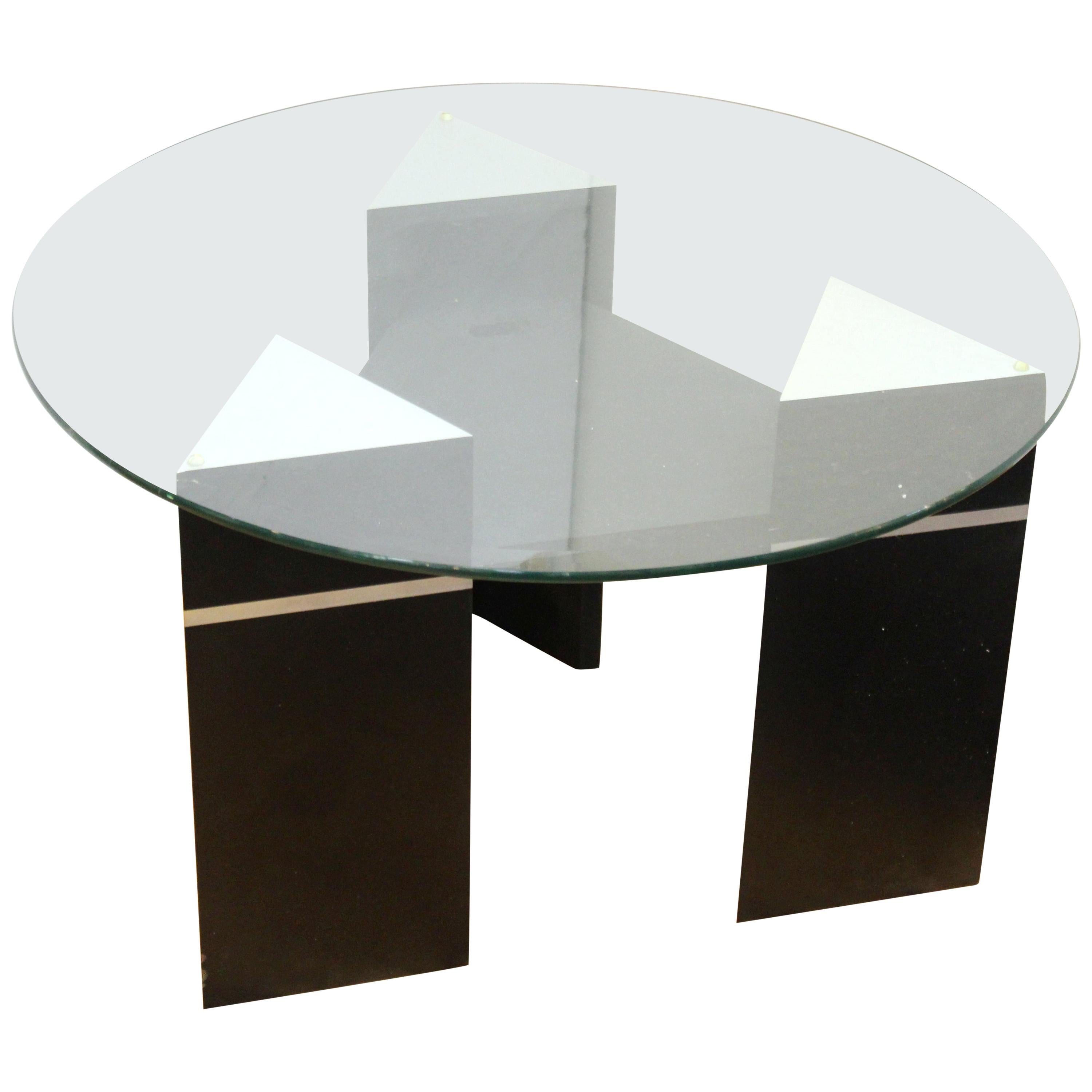 Pair of Wood Base Glass Triangular Top Tables at 1stdibs