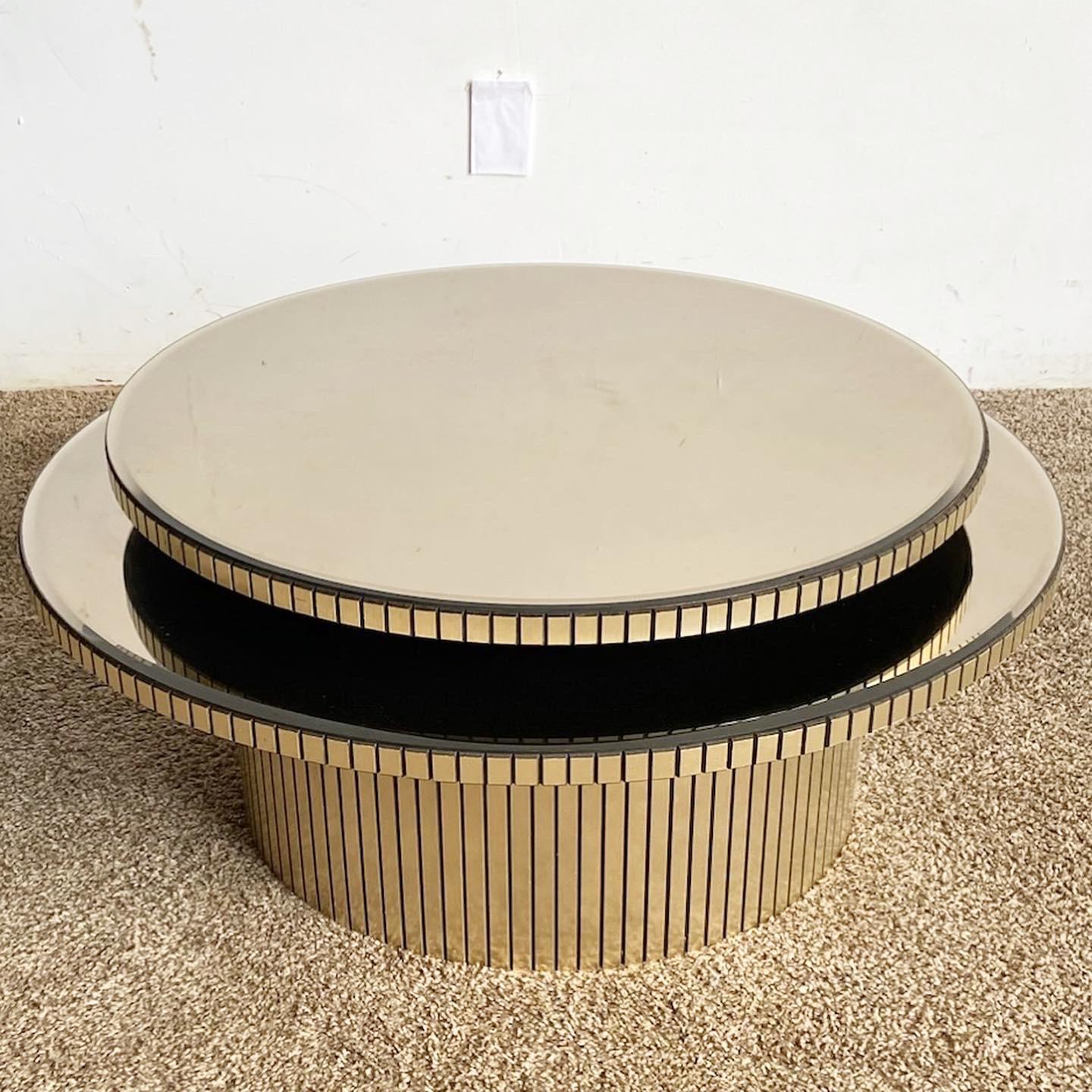 Postmodern Two Tier Gold and Smoked Mirror Top Swivel Coffee Table For ...