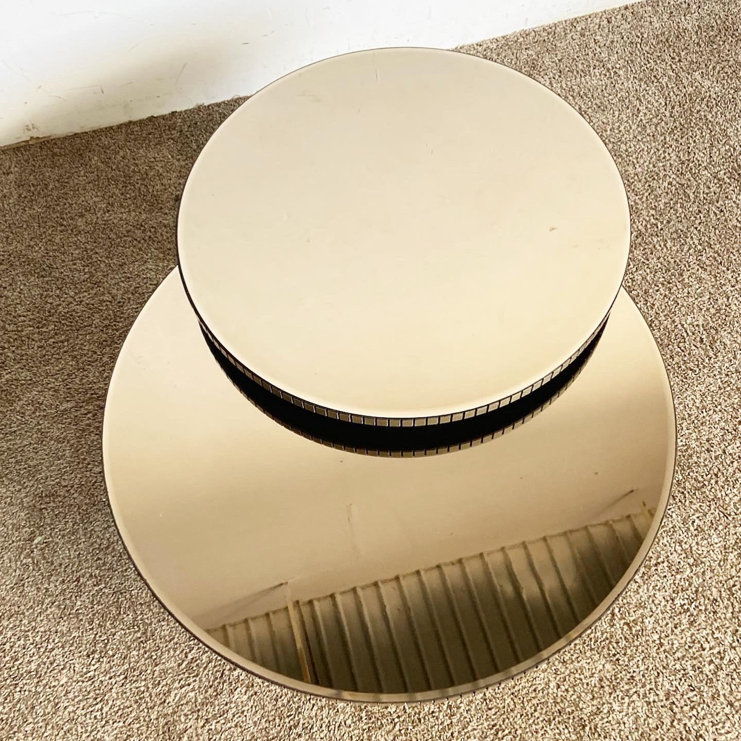 Postmodern Two Tier Gold and Smoked Mirror Top Swivel Coffee Table For ...