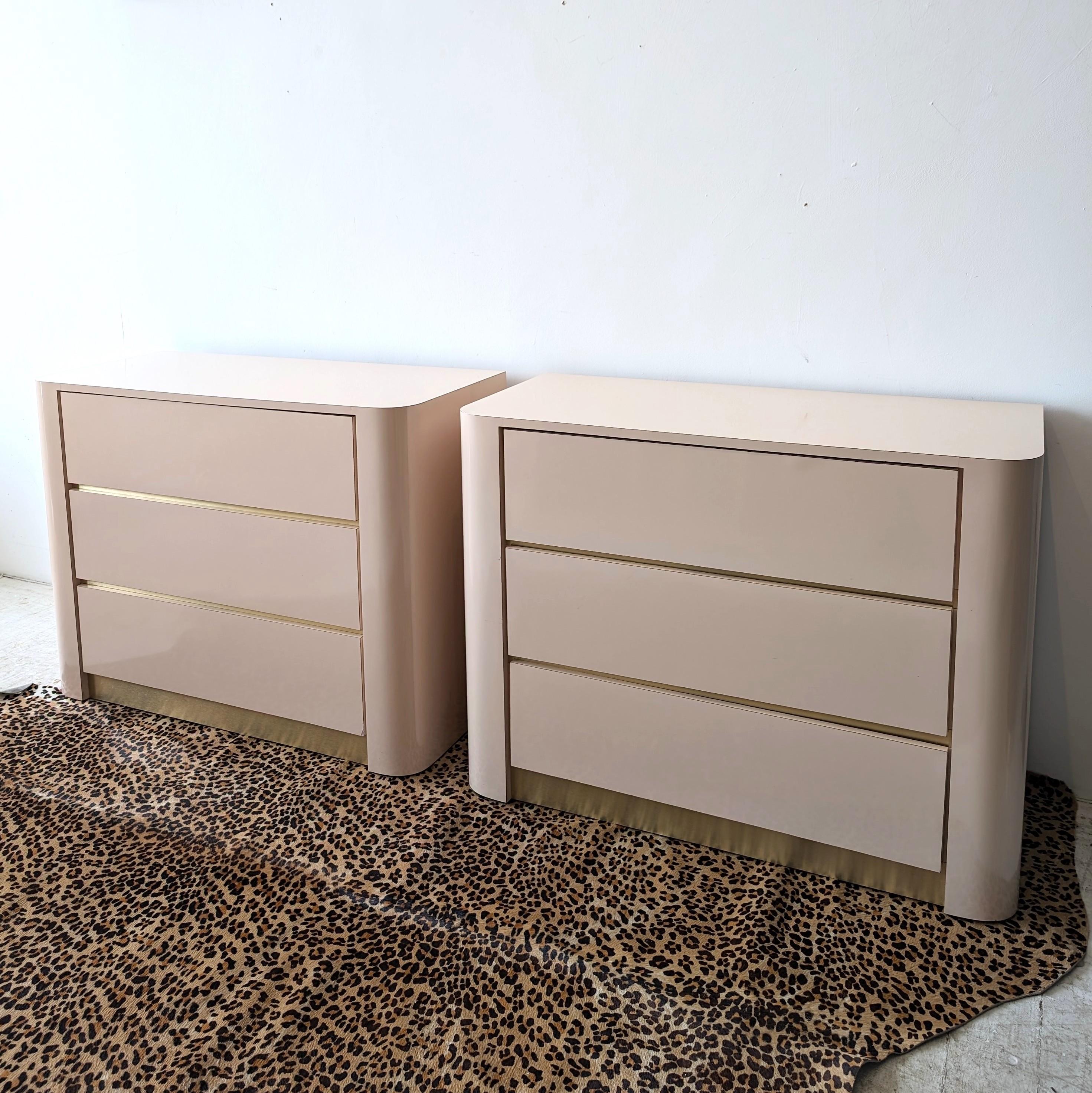 Postmodern vintage 1980s pale blush pink and gold drawer cabinets- 2 ...
