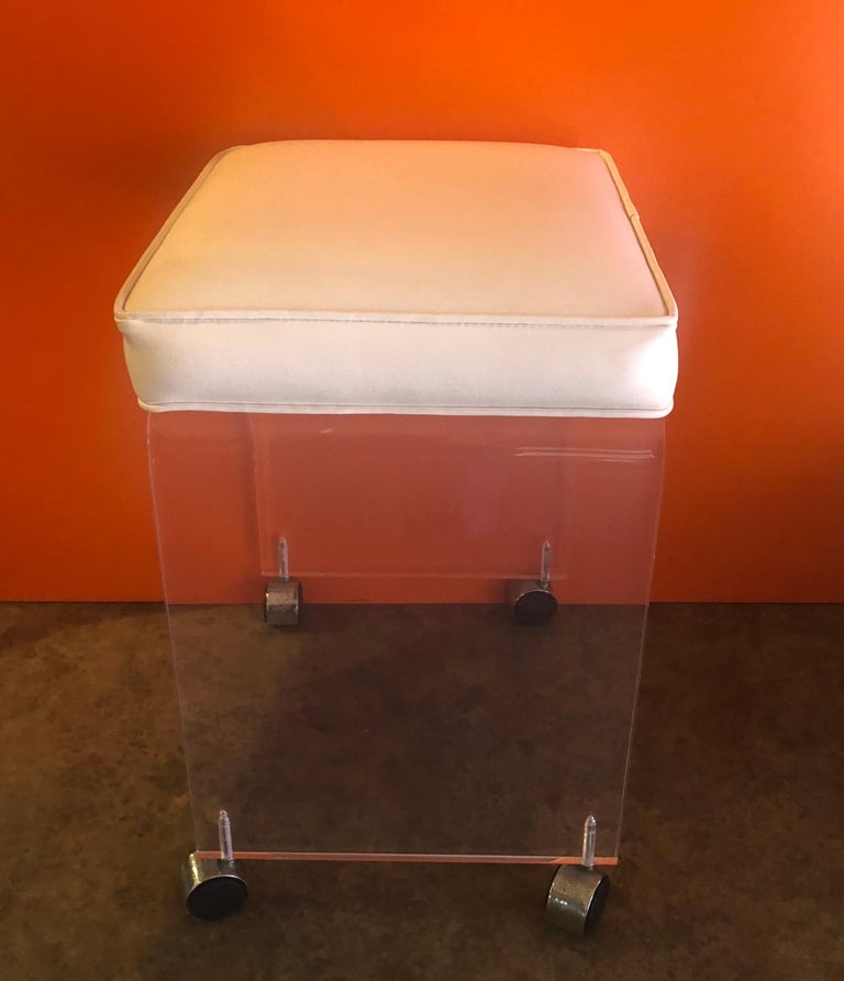 Postmodern Waterfall Lucite Vanity Stool or Bench with White Seat by ...