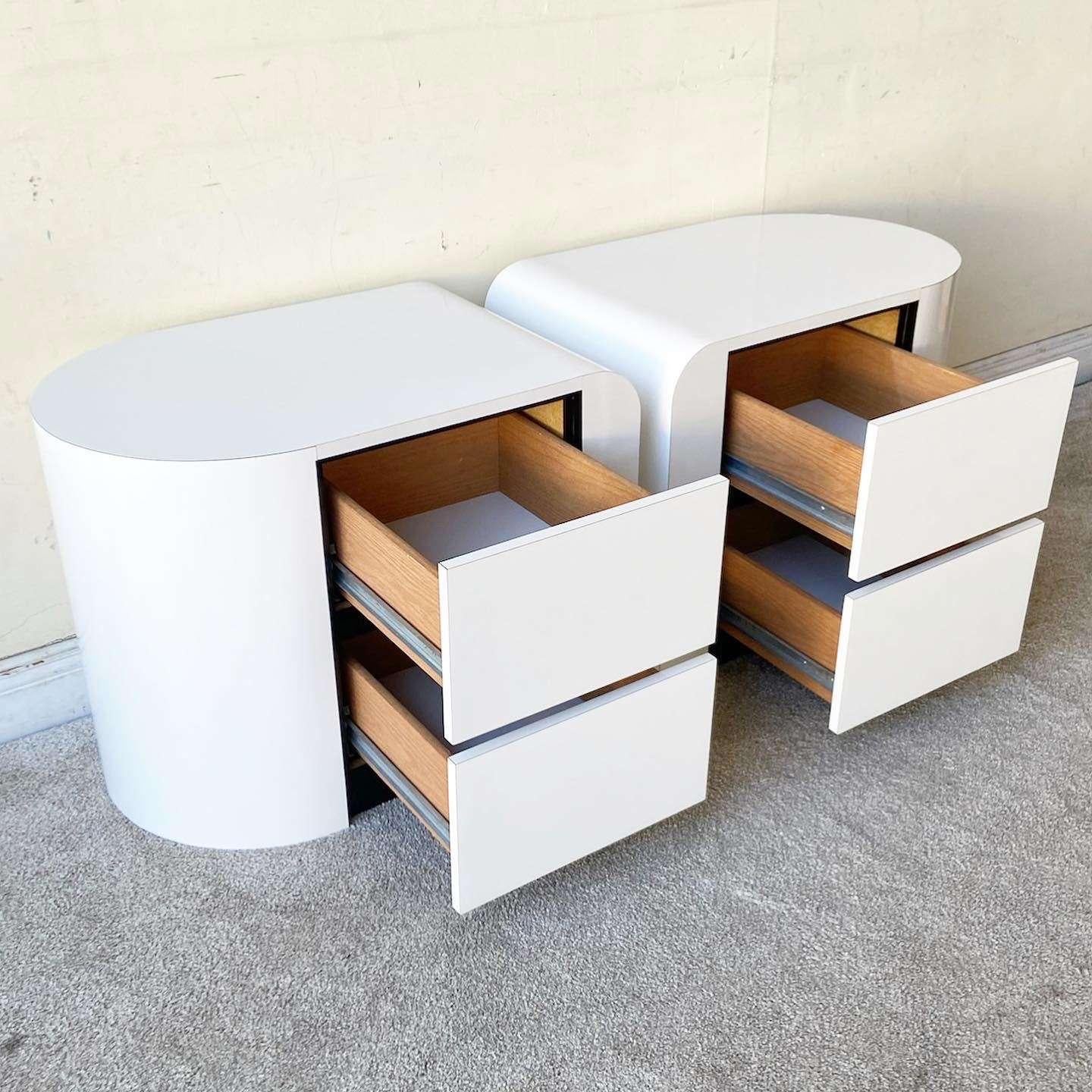 Postmodern White and Black Lacquer Laminate Nightstands For Sale at 1stDibs