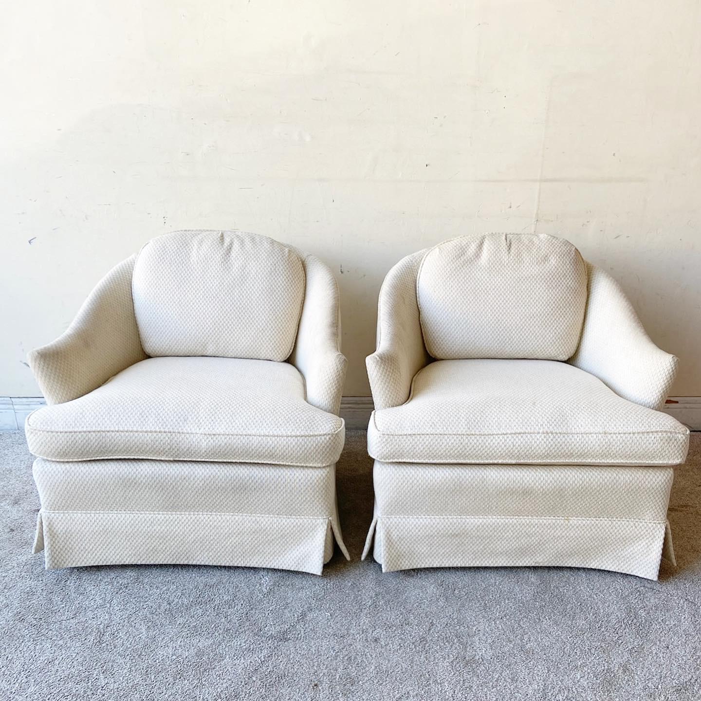 Postmodern White Fabric Lounge Chairs, Pair at 1stDibs