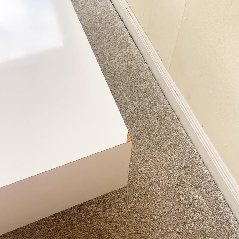 Postmodern White Lacquer Laminate Block Side Tables - a Pair at 1stDibs