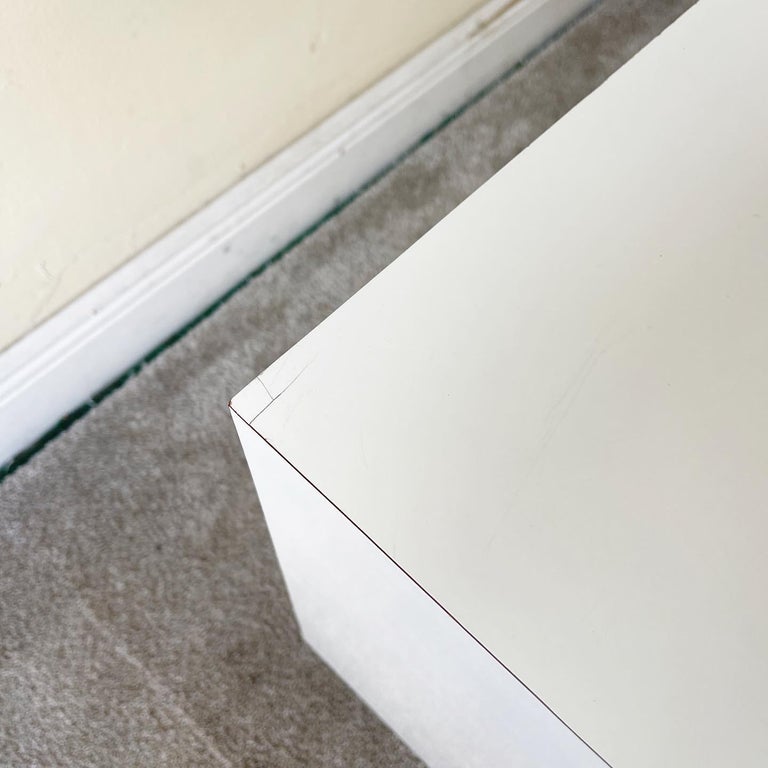 Postmodern White Lacquer Laminate Block Side Tables - a Pair at 1stDibs