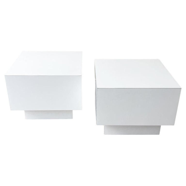 Postmodern White Lacquer Laminate Block Side Tables - a Pair at 1stDibs
