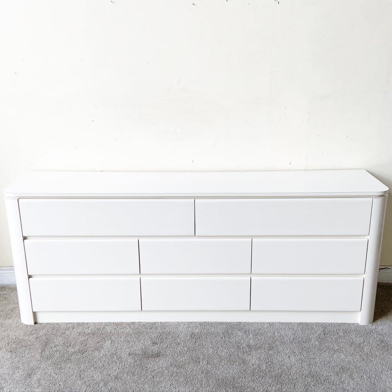 Postmodern White Lacquer Laminate Dresser With Mirror - 8 Drawers For ...