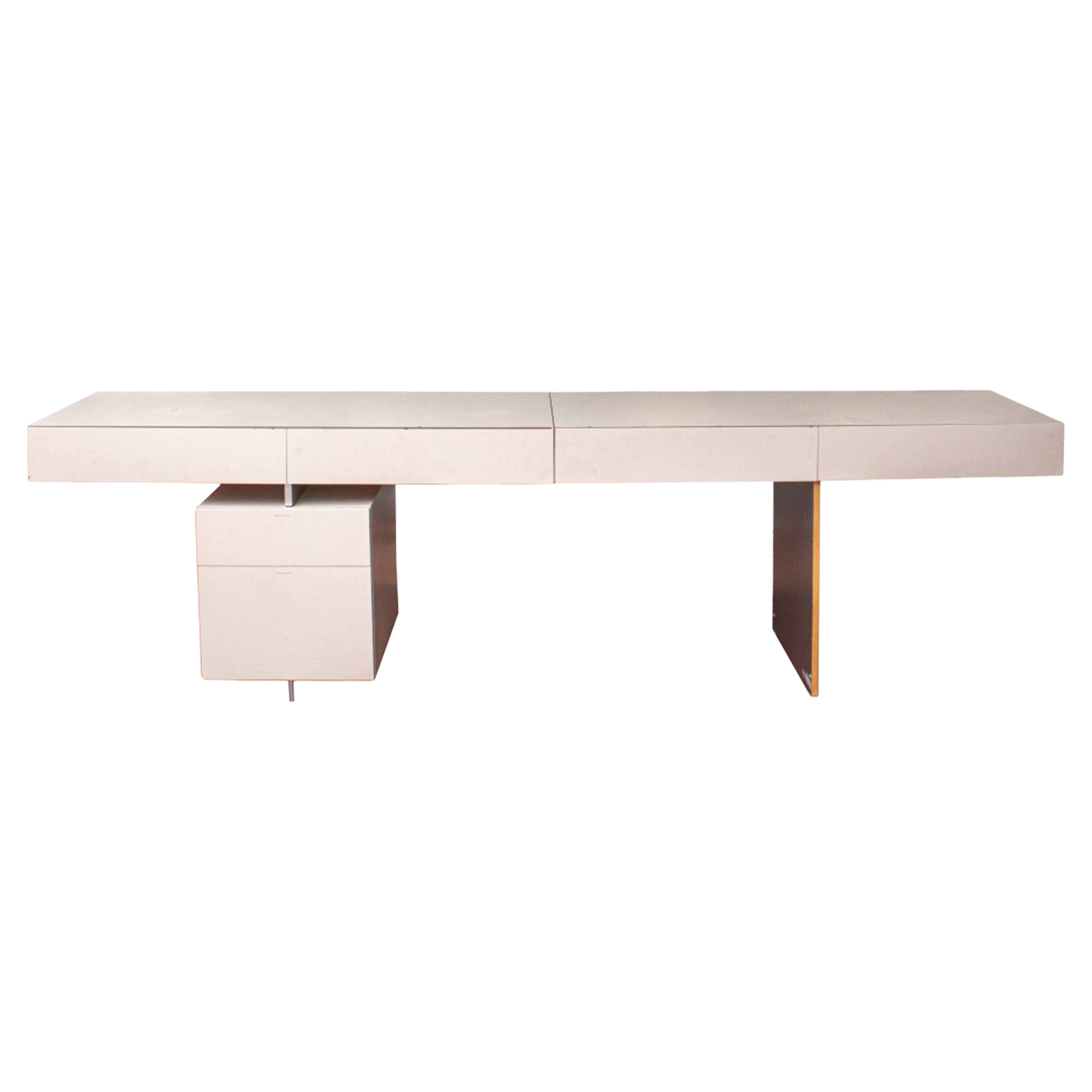 Boho Chic White Matte Laminate Bamboo Rattan Desk For Sale at 1stDibs