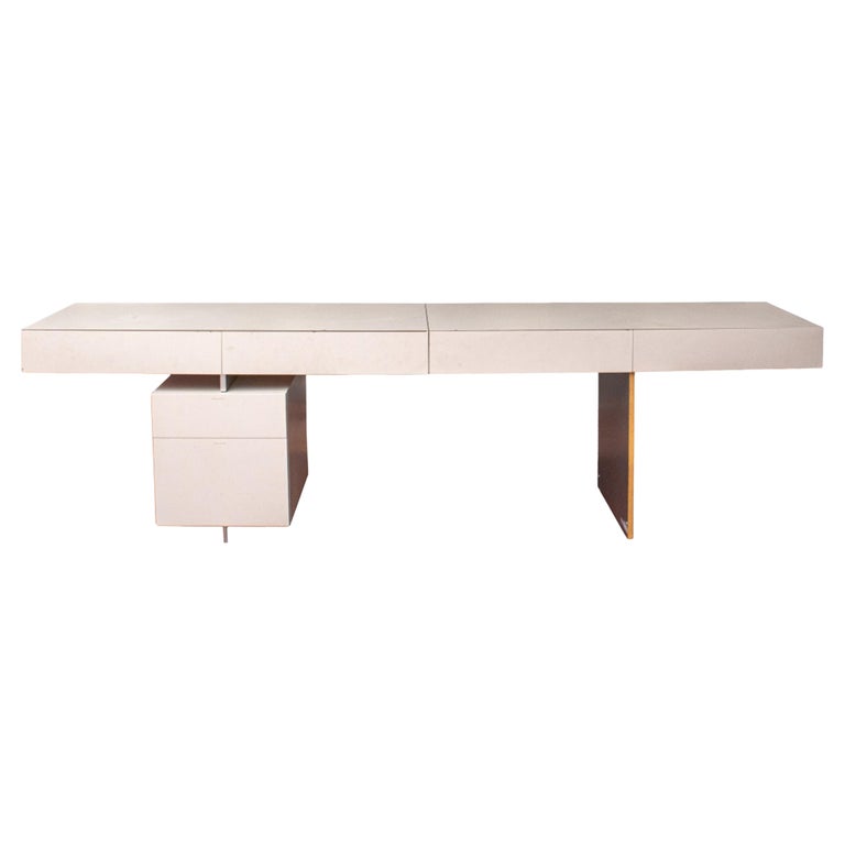 Postmodern White Laminate Credenza Desk For Sale at 1stDibs