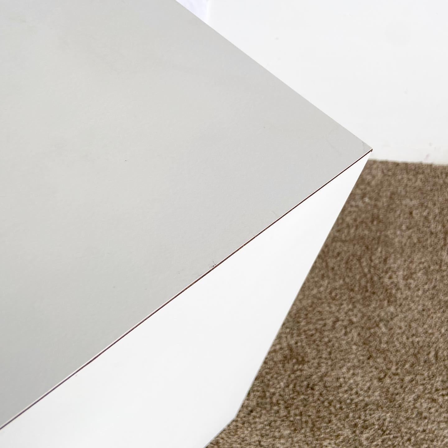 Postmodern White Laminate Pedestal Side Table For Sale at 1stDibs