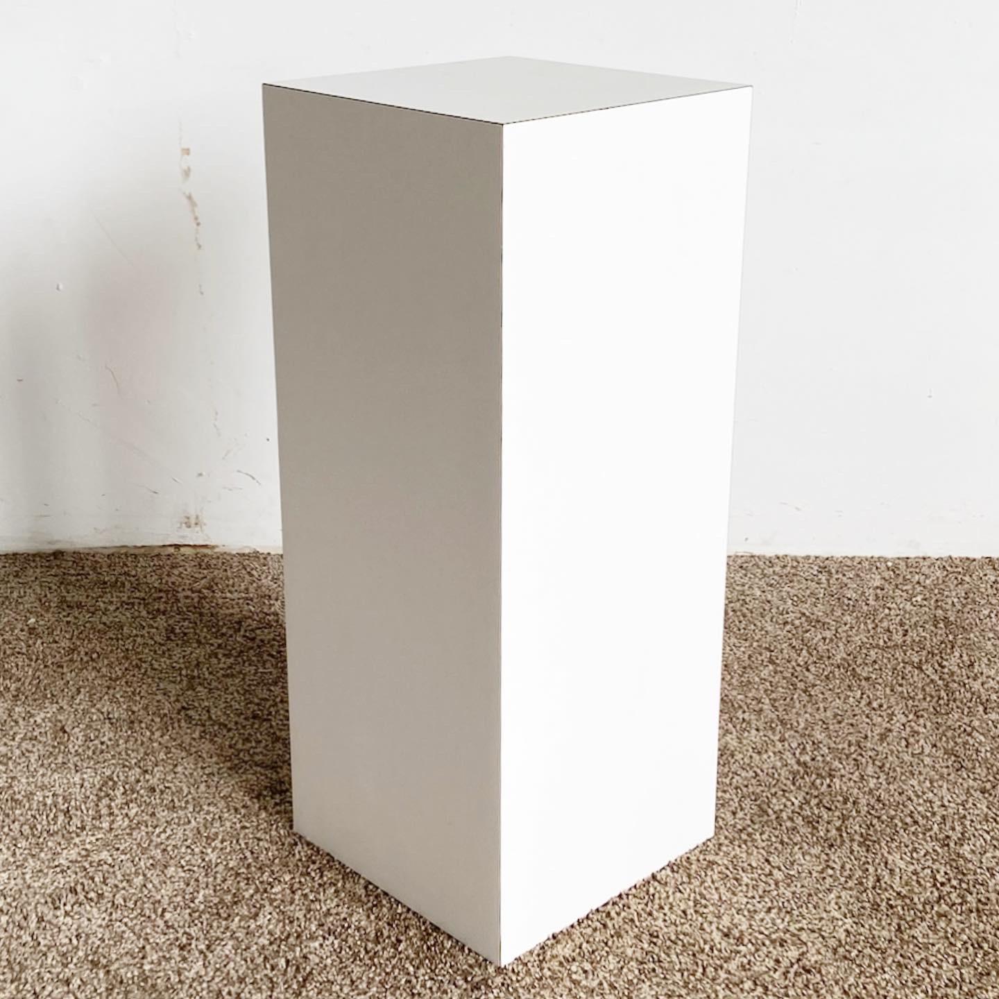 Postmodern White Laminate Pedestal Side Table For Sale at 1stDibs