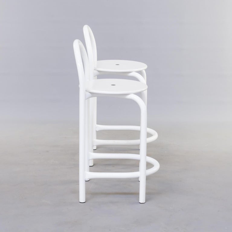 Postmodern White Metal Stools Set of 2 For Sale at 1stDibs