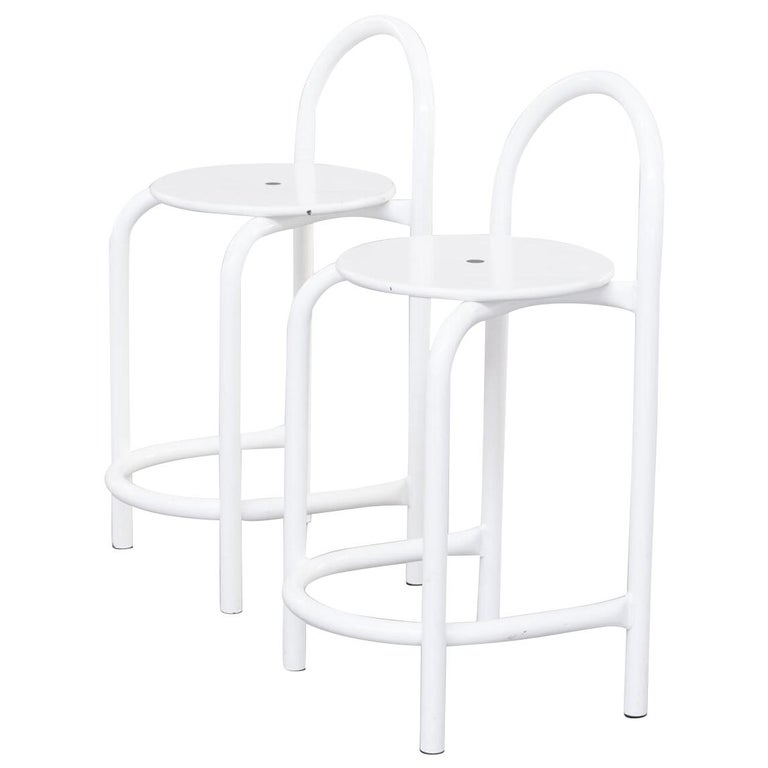 Postmodern White Metal Stools Set of 2 For Sale at 1stDibs