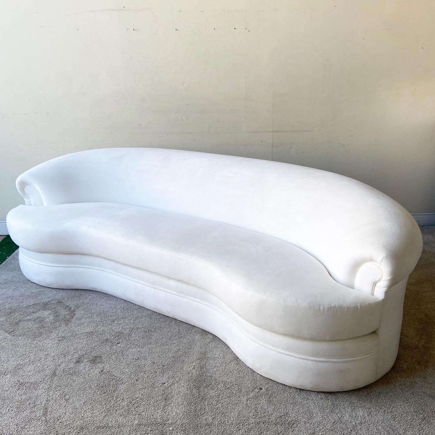 Postmodern White Micro Suede Kidney Sofa For Sale at 1stDibs