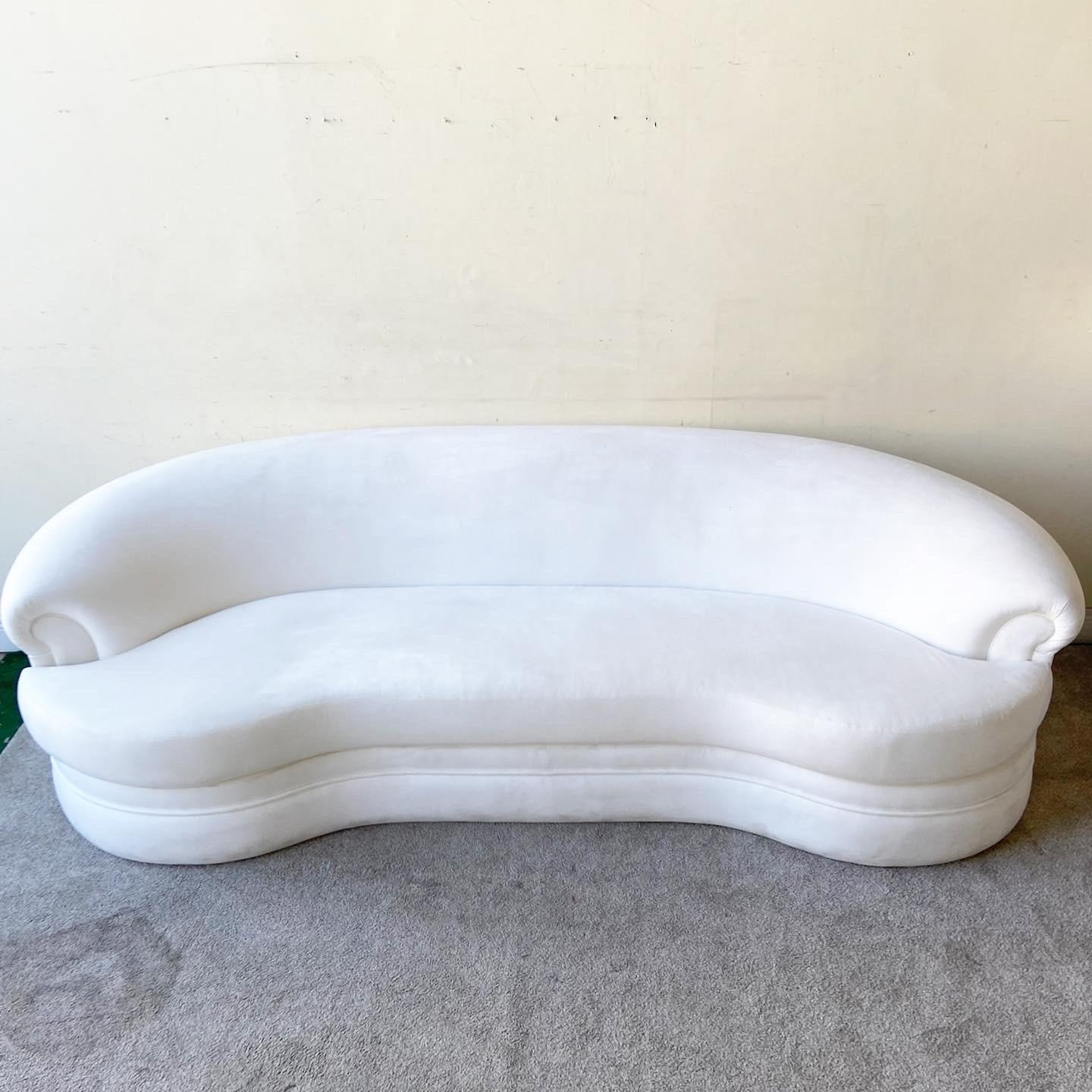 Postmodern White Micro Suede Kidney Sofa For Sale at 1stDibs