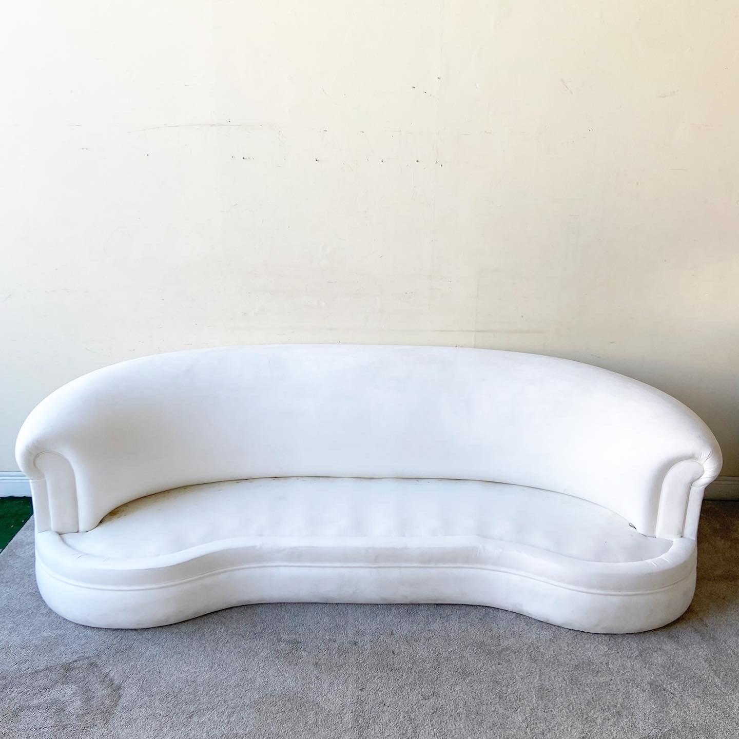 Postmodern White Micro Suede Kidney Sofa For Sale at 1stDibs