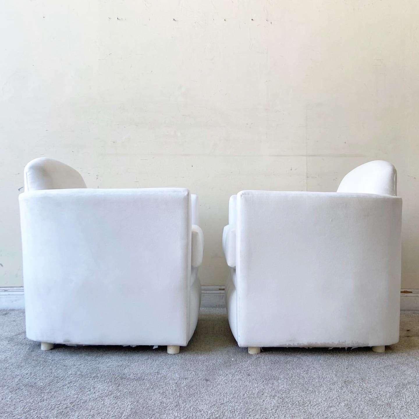 Postmodern White Micro Suede Lounge Chairs For Sale at 1stDibs