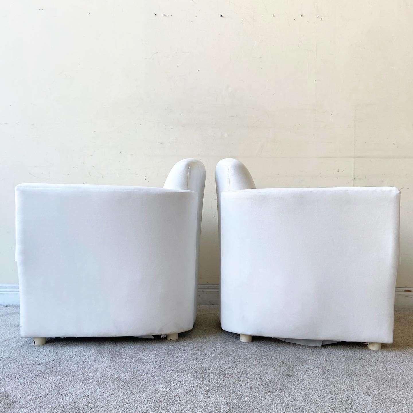 Postmodern White Micro Suede Lounge Chairs For Sale at 1stDibs