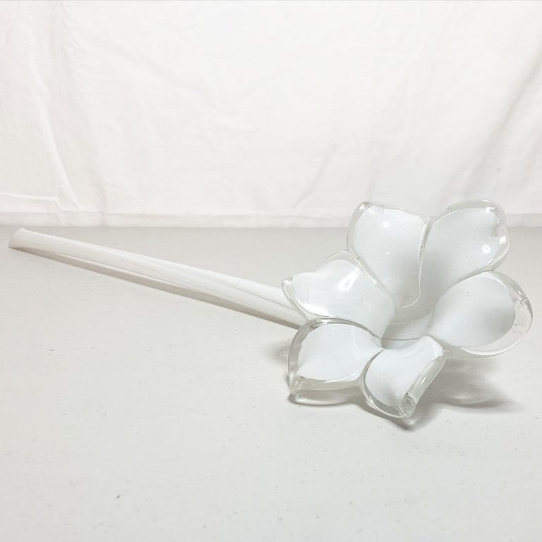 Postmodern White Murano Glass Long Stem Flower For Sale at 1stDibs