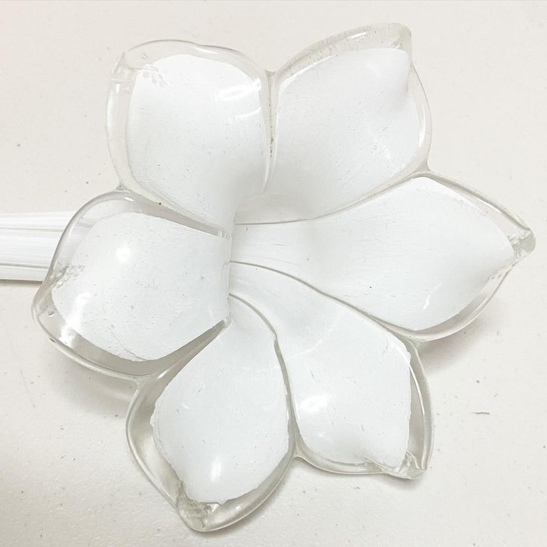 Postmodern White Murano Glass Long Stem Flower For Sale at 1stDibs