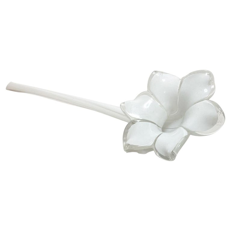Postmodern White Murano Glass Long Stem Flower For Sale at 1stDibs