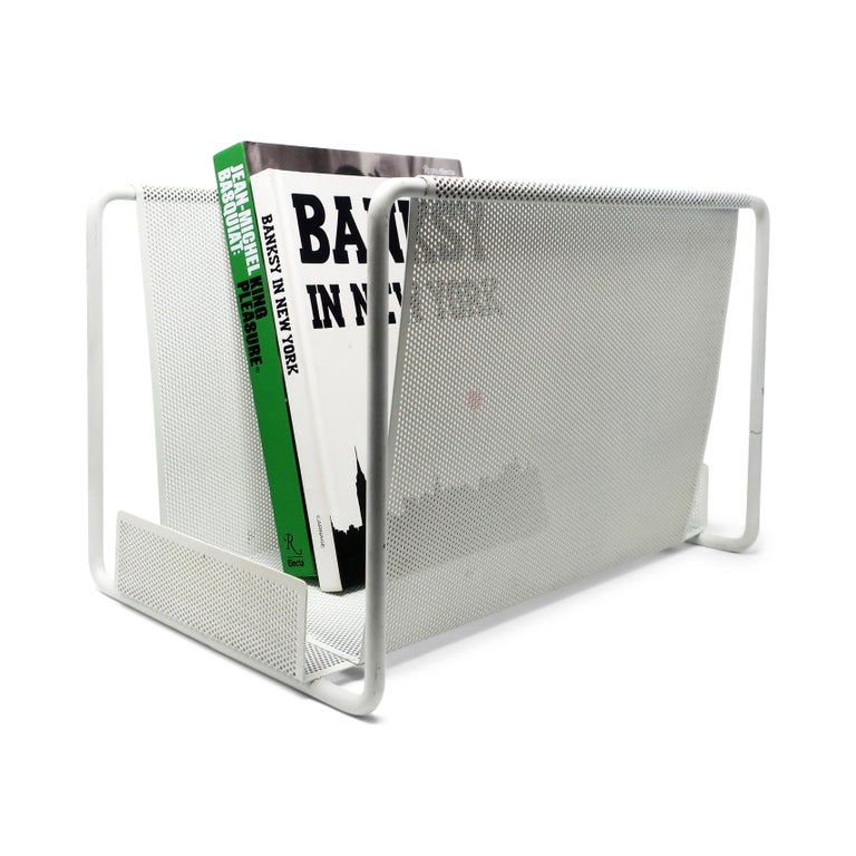 Postmodern White Stamped Metal Magazine Rack For Sale at 1stDibs