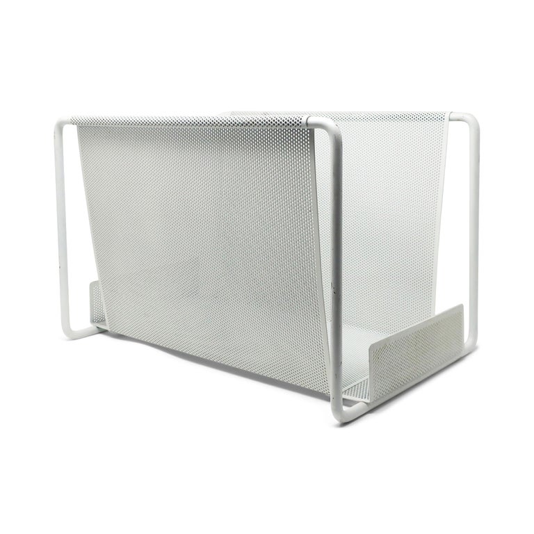 Postmodern White Stamped Metal Magazine Rack For Sale at 1stDibs