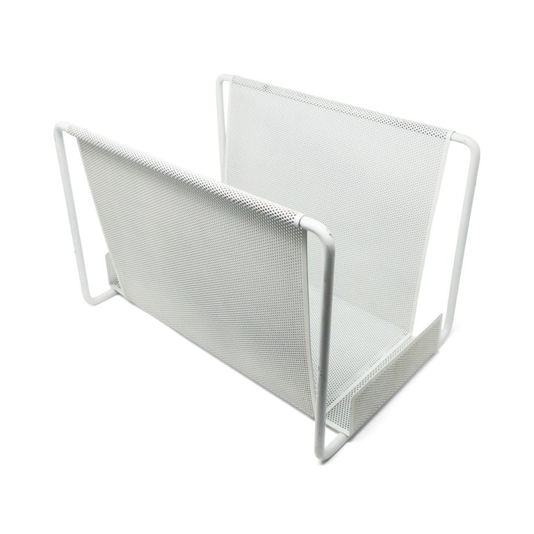 Postmodern White Stamped Metal Magazine Rack For Sale at 1stDibs