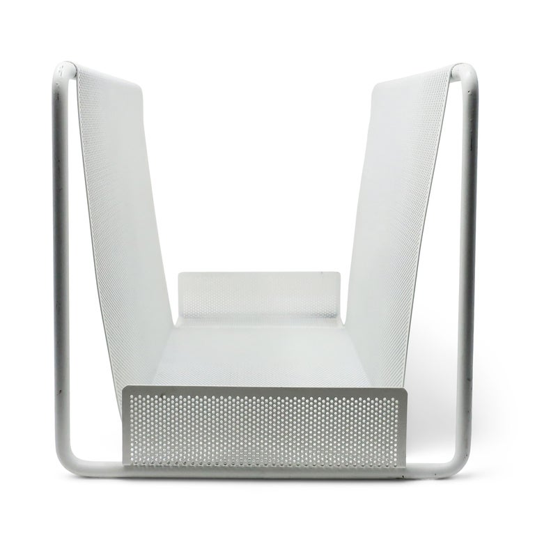 Postmodern White Stamped Metal Magazine Rack For Sale at 1stDibs