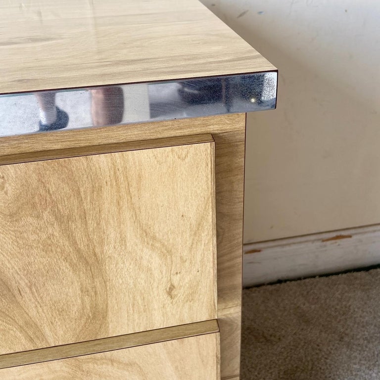Postmodern Wood Grain Laminate and Chrome Dresser, 9 Drawers For Sale ...