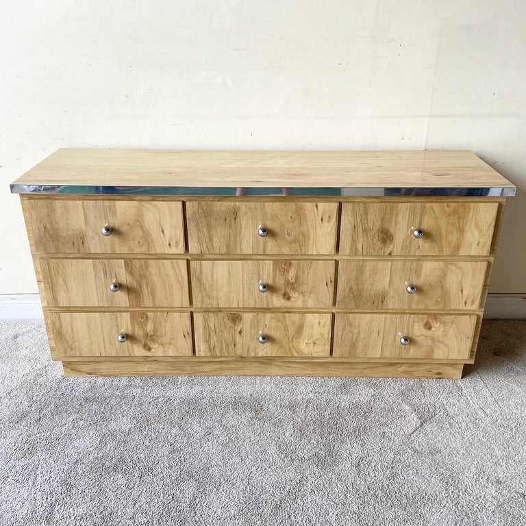 Postmodern Wood Grain Laminate and Chrome Dresser, 9 Drawers For Sale ...