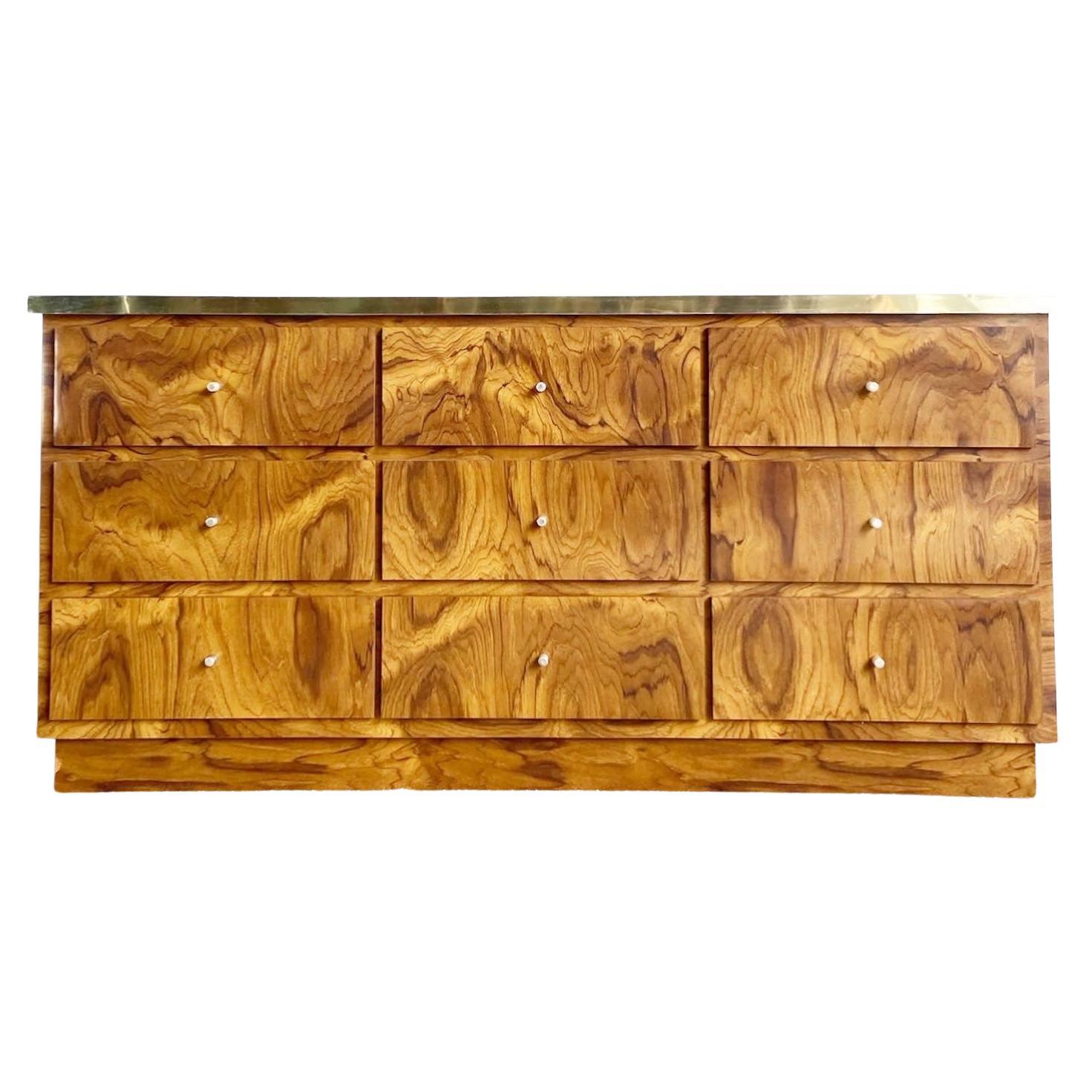 Postmodern Wood Grain Laminate Dresser With Gold Trim - 9 Drawers For ...