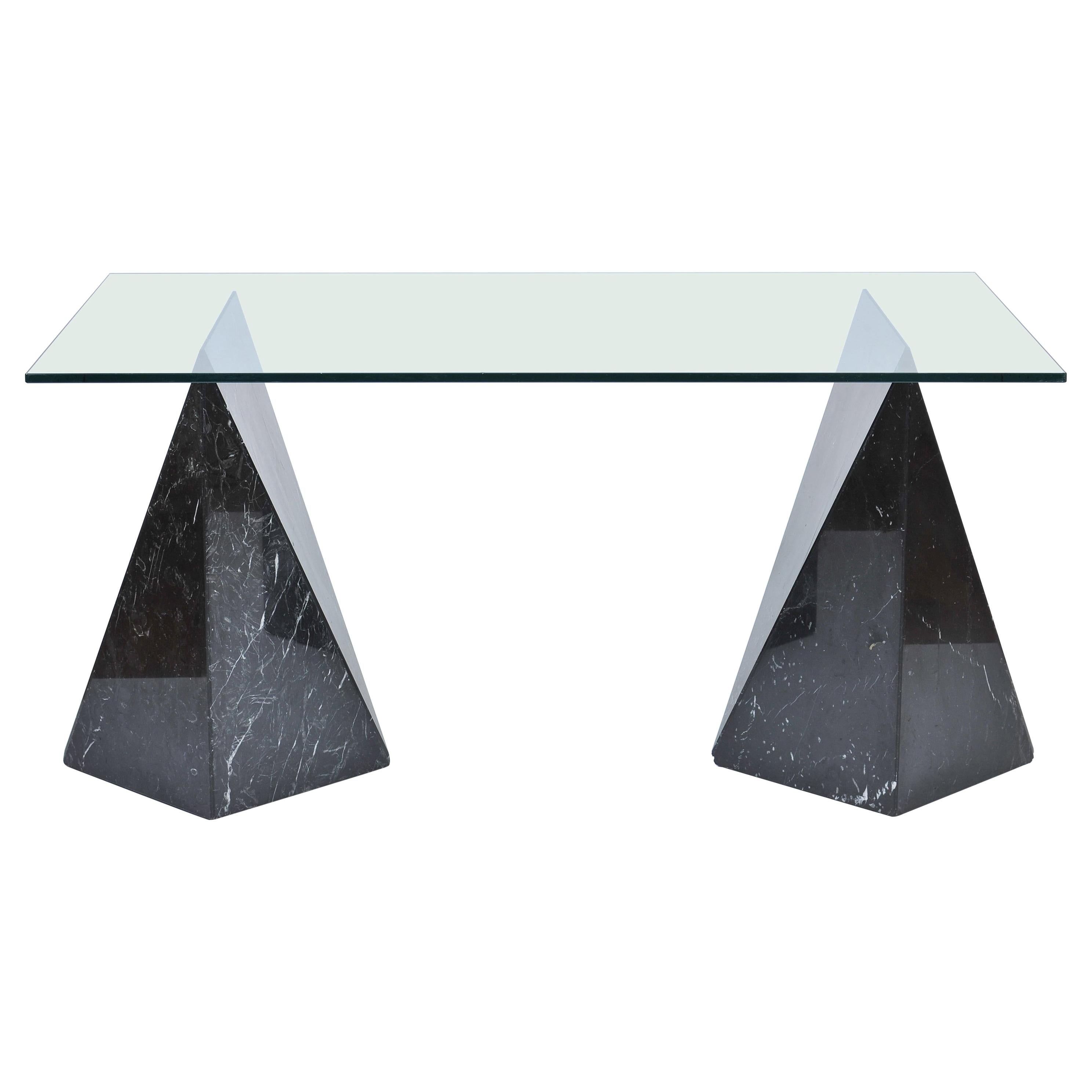Postmodernist Nero Marquina Marble and Glass Top Table at 1stDibs