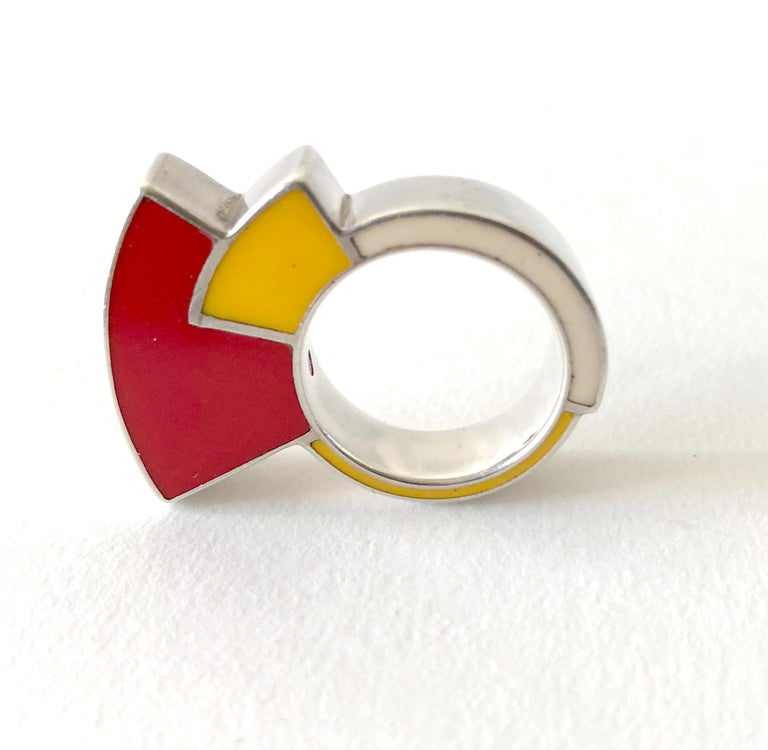 1980s Post Modernist Sterling Silver Enamel Memphis Ring at 1stDibs ...