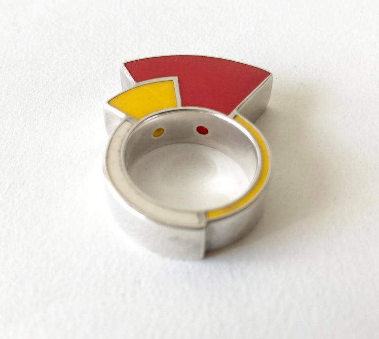 1980s Post Modernist Sterling Silver Enamel Memphis Ring at 1stDibs ...