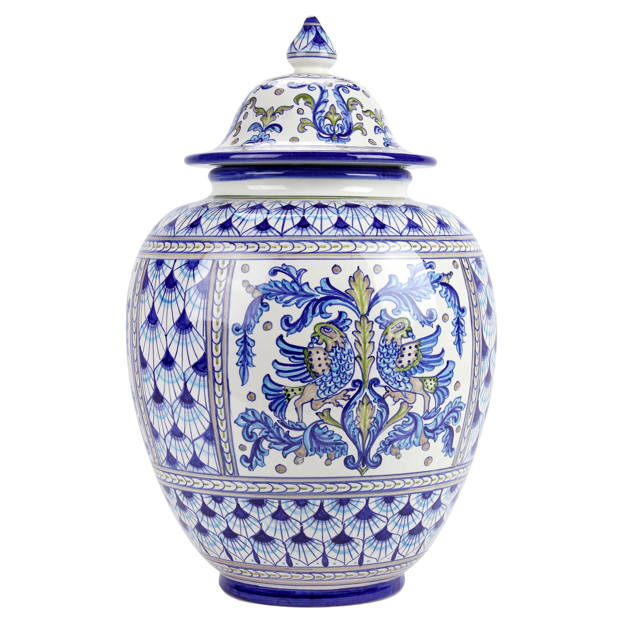 Large Italian Blue and White Majolica Covered Urn/Apothecary Jar Savona ...