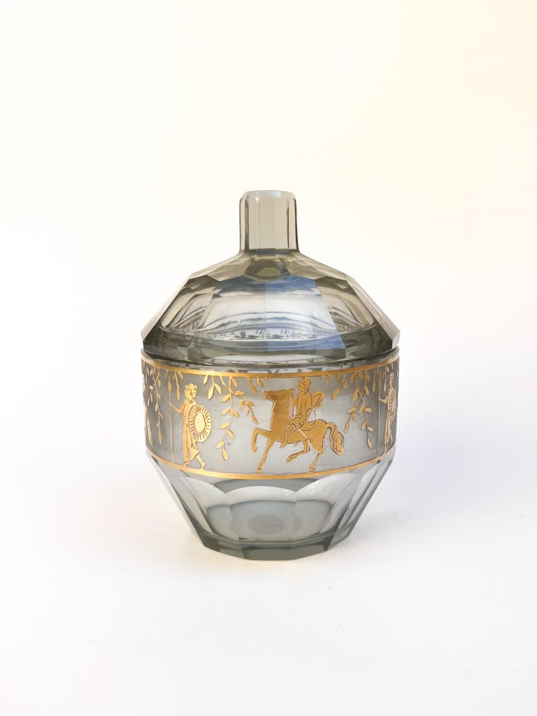 Potiche in Moser Gray Crystal with Pure Gold Decorations from the 1940s ...