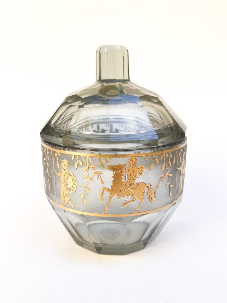 Potiche in Moser Gray Crystal with Pure Gold Decorations from the 1940s ...